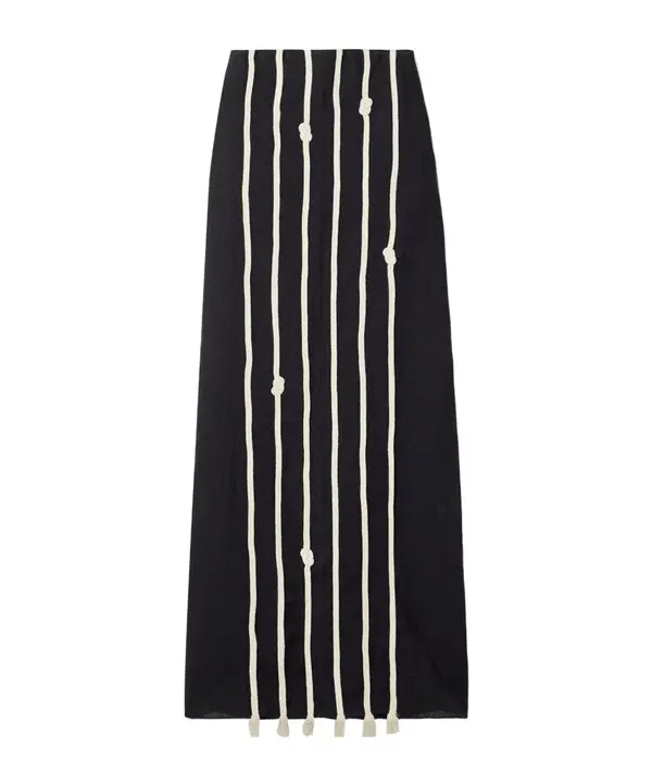 Johanna Ortiz Appliquéd Tasseled Linen Maxi Skirt