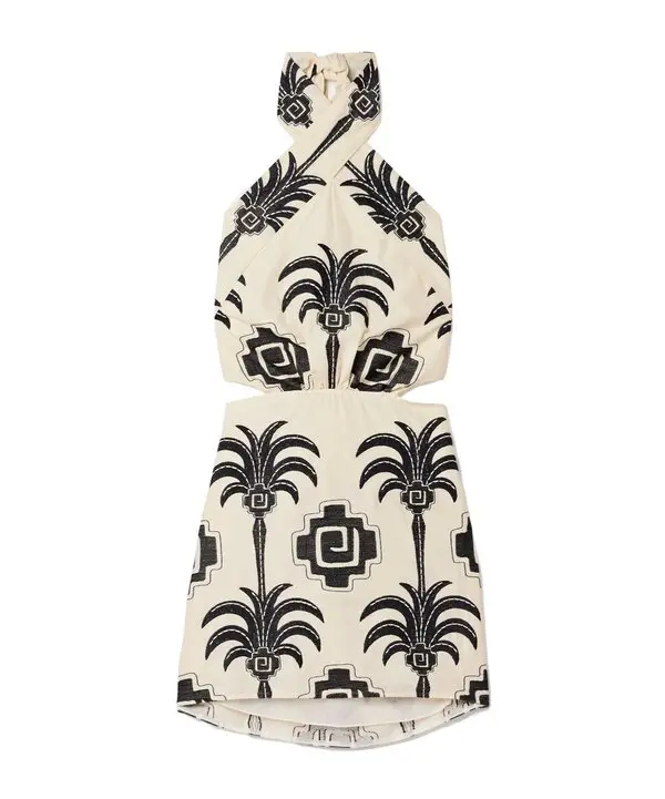 Johanna Ortiz Embroidered Cotton-blend Voile Halterneck Mini Dress - Nude