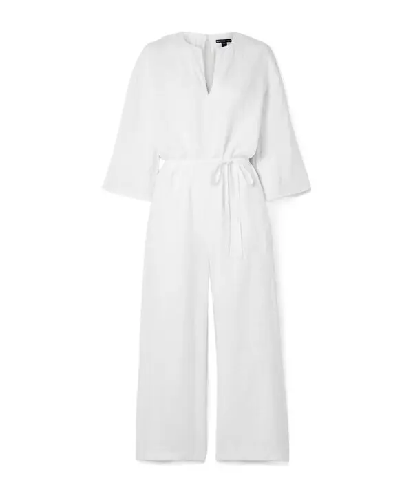 JAMES PERSE Solid Color Linen Jumpsuit - White