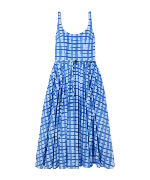 EMILIA WICKSTEAD Belted Pleated Checked Cotton-poplin Midi Dress