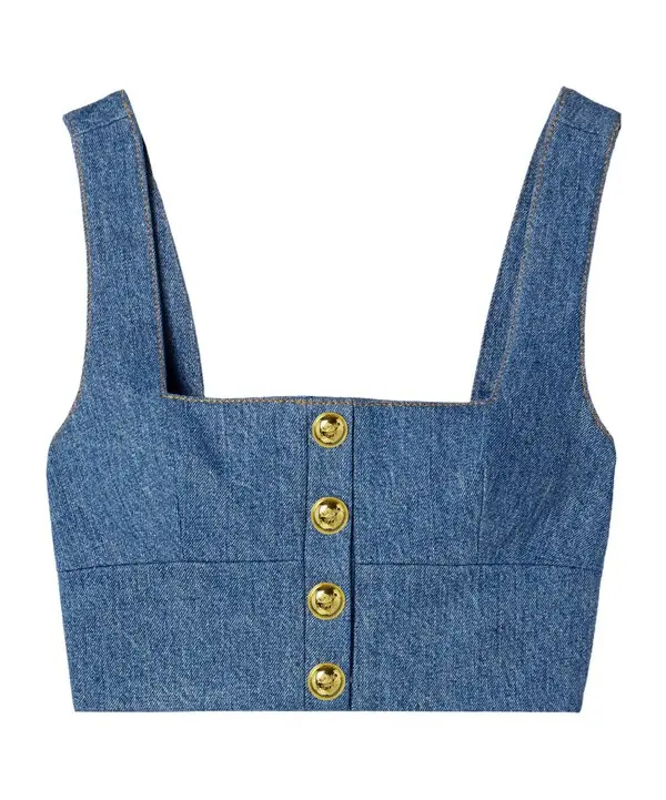 Adam Lippes Button-embellished Cropped Denim Top