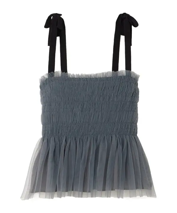 MOLLY GODDARD Lydia Shirred Grosgrain-trimmed Tulle Top - No