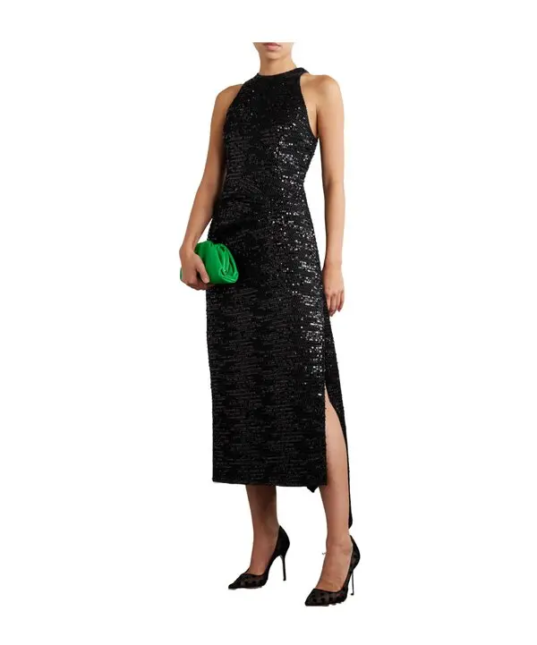 EMILIA WICKSTEAD Cheska Asymmetric Sequined Mesh Midi Dress