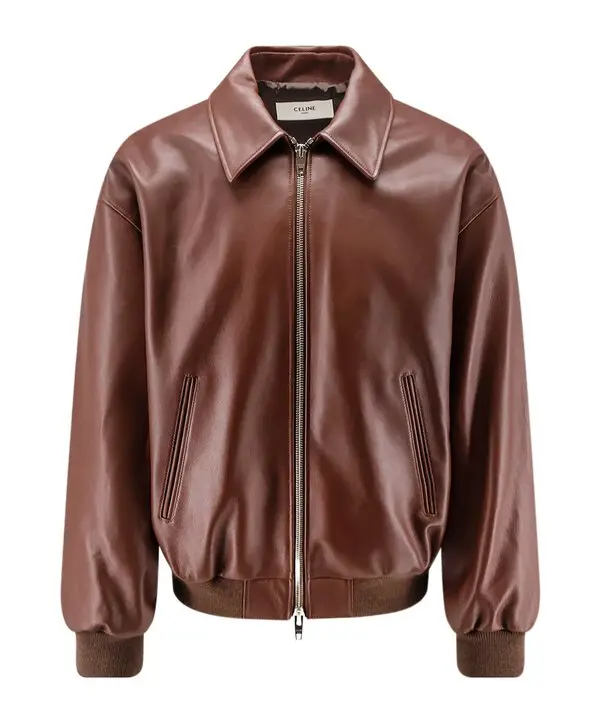 Celine Collared Long-sleeved Leather Jacket