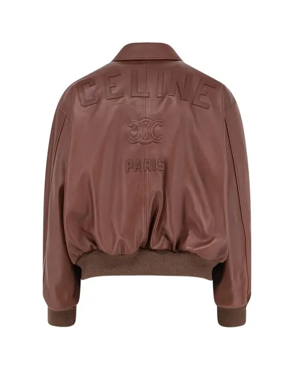 Celine Collared Long-sleeved Leather Jacket