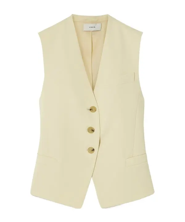 Vince Light Cream Yellow V-neck Sleeveless Waistcoat - White