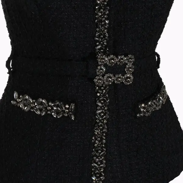 SELF-PORTRAIT Beaded Trim Peplum Dress