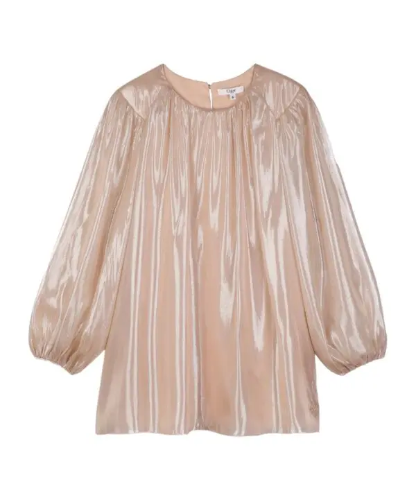 Chloé Metallic-effect Long-sleeve Pleated Silk Dress