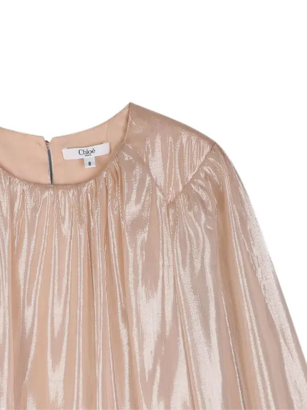 Chloé Metallic-effect Long-sleeve Pleated Silk Dress