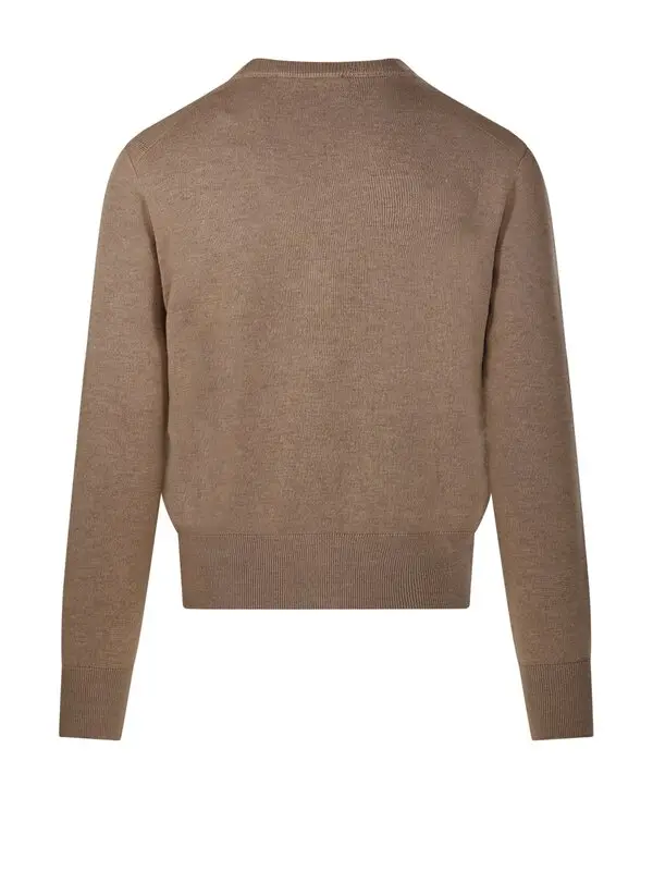 AMI Paris V-neck Cardigan With Embroidered Logo - Brown