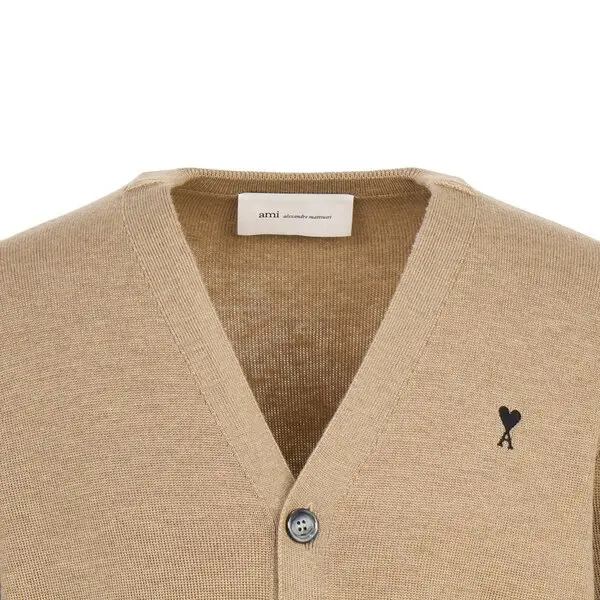 AMI Paris V-neck Cardigan With Embroidered Logo - No