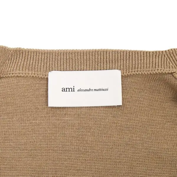 AMI Paris V-neck Cardigan With Embroidered Logo - No