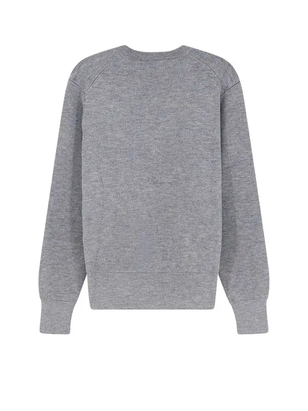 AMI Paris V-neck Embroidered Cardigan - Grey