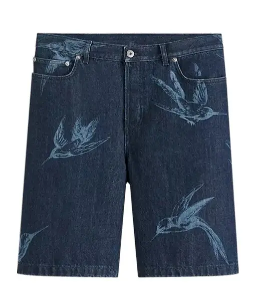 Dior Hummingbird Print Denim Shorts - Blue