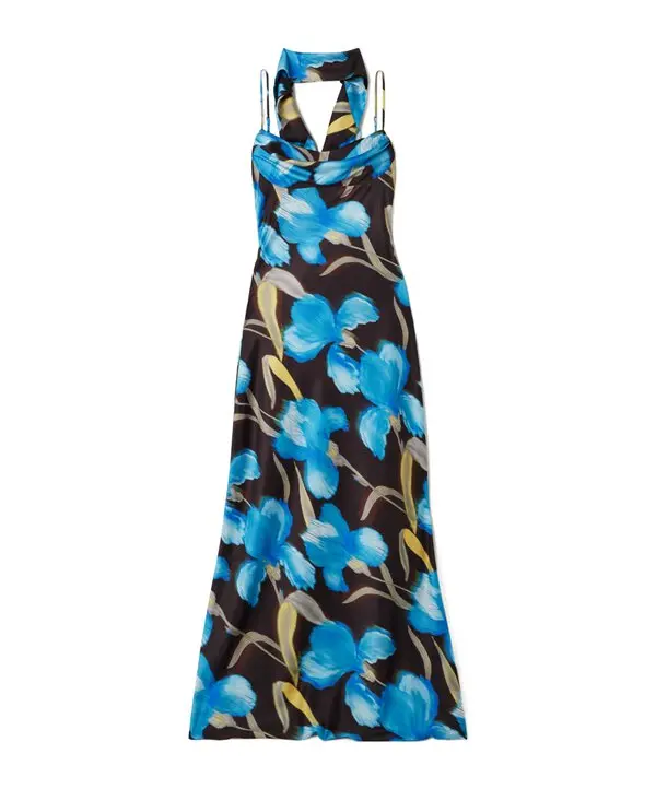 Rebecca Vallance Draped Printed Satin Gown