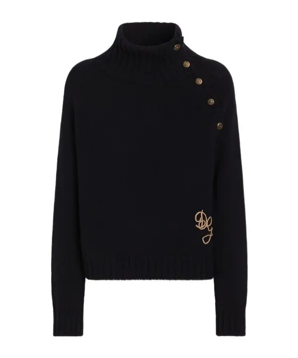 Dolce & Gabbana Smooth Knit Turtleneck With Logo Detail - Blue