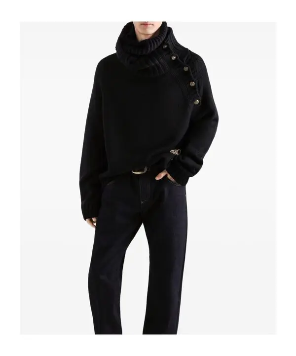 Dolce & Gabbana Smooth Knit Turtleneck With Logo Detail - Blue
