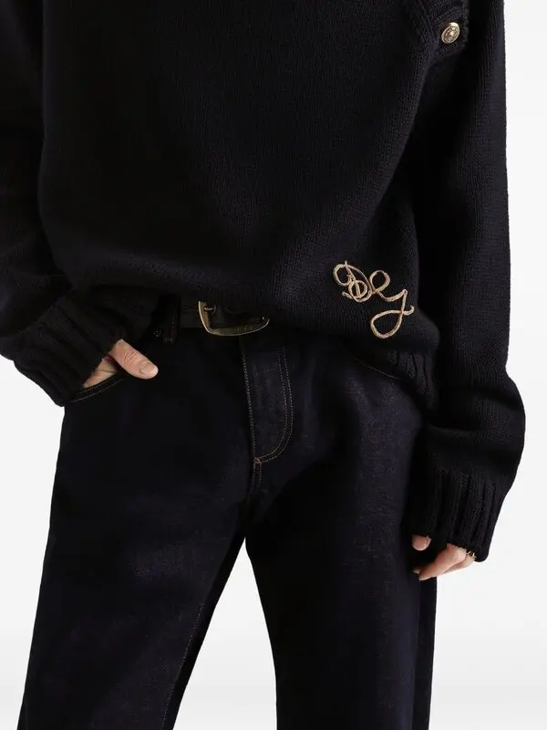 Dolce & Gabbana Smooth Knit Turtleneck With Logo Detail - Blue