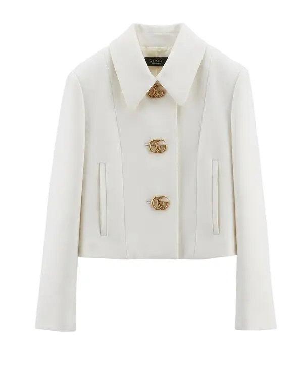 Gucci Crêpe Wool Jacket With Double G Button - White