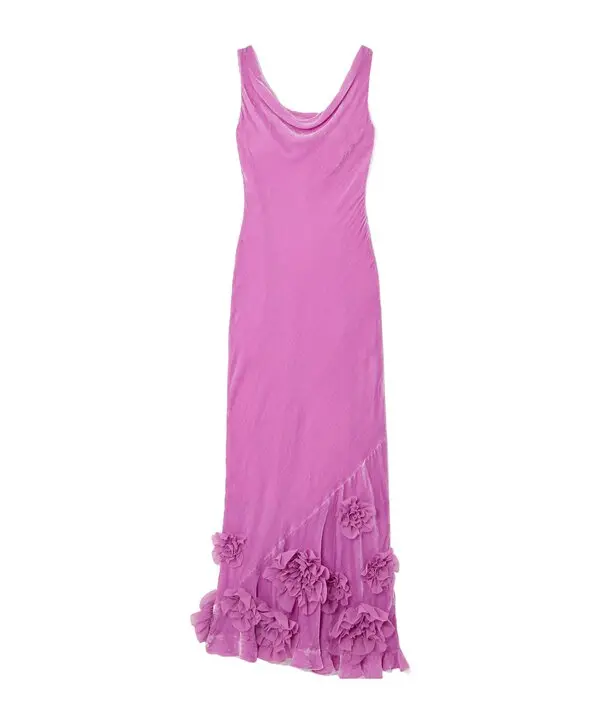 Saloni Draped Appliquéd Velvet Midi Dress