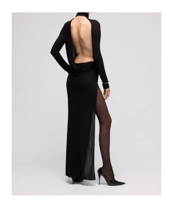 Gucci Viscose Crêpe Jersey Dress With Deep Back Opening And Split - Black