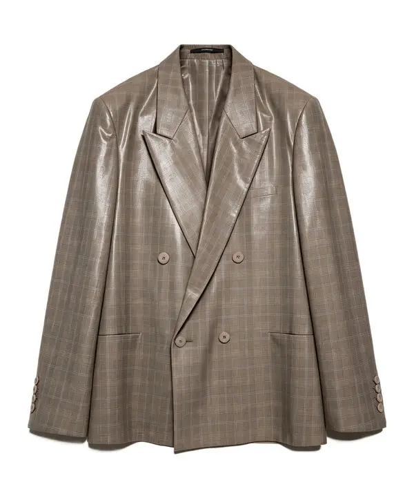 Gucci Coated Prince Of Wales Wool Blend Jacket - Gray/beige