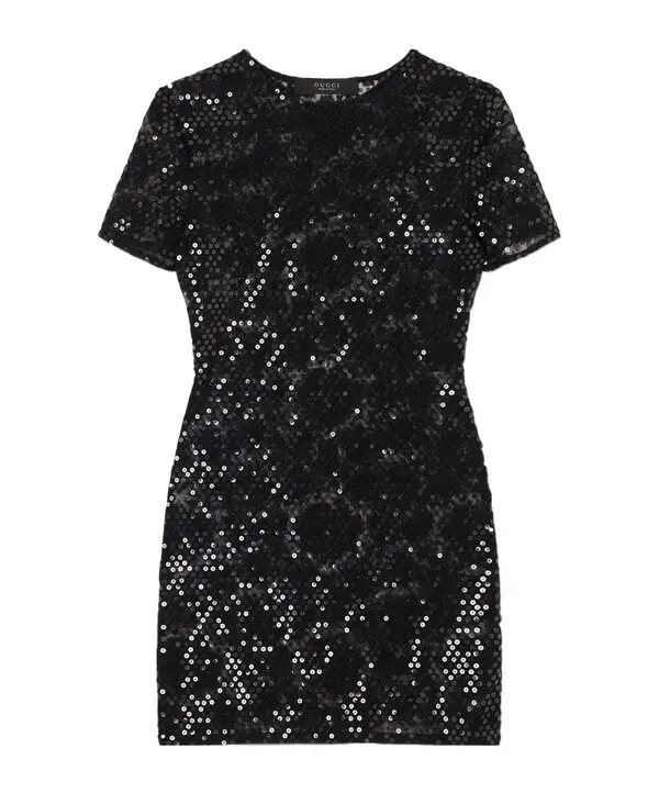 Gucci Embroidered Sequin Mini Dress - Black/gray