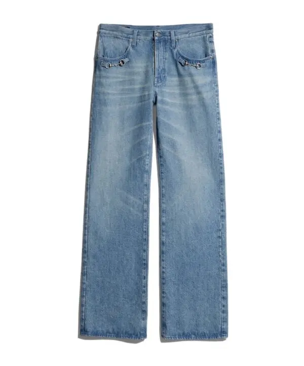 Gucci Flared Cotton Denim Pants - Light Blue