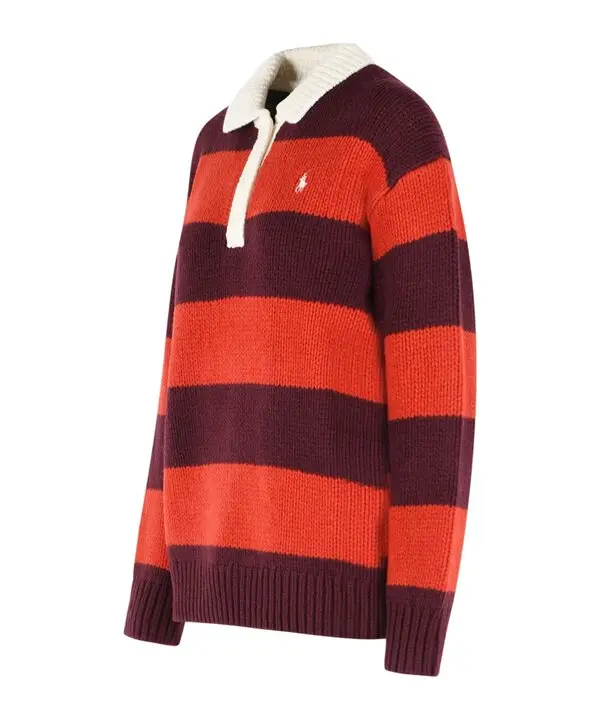 Polo Ralph Lauren Striped Rugby Jumper With Embroidered Logo - Red