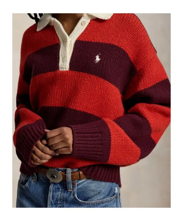 Polo Ralph Lauren Striped Rugby Jumper With Embroidered Logo - Red