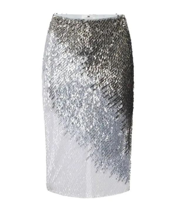 Elisabetta Franchi Skirt In Metallic Tulle Fabric - Ivory