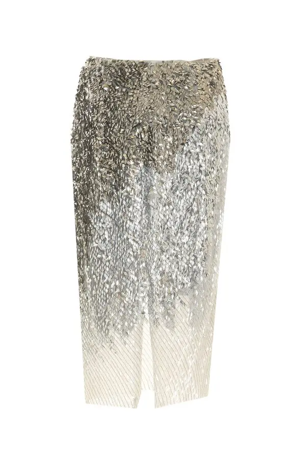 Elisabetta Franchi Sequinned Tulle Midi Skirt - Ivory
