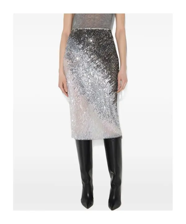 Elisabetta Franchi Sequinned Tulle Midi Skirt - Ivory