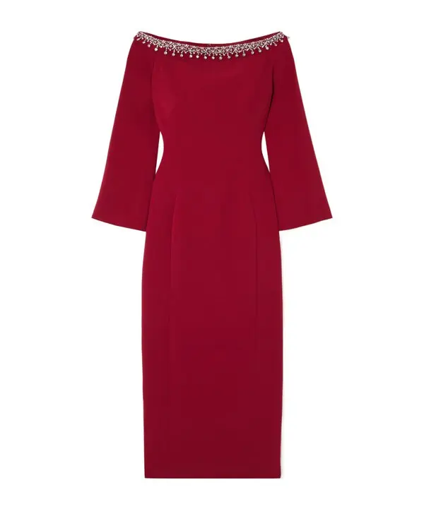 Jenny Packham Off-the-shoulder Embellished Cady Midi Dress
