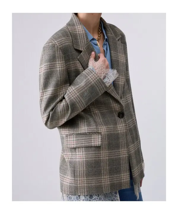 Liu Jo Check Blazer With Lace Details