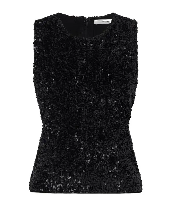 Adam Lippes Black Round-neck Sleeveless Sequin Top