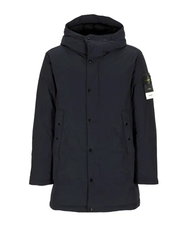 Stone Island Long Down Parka With Anti-drop Technology - Blue