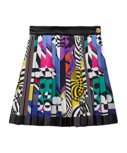 Versace Printed Silk Twill Pleated Mini Skirt