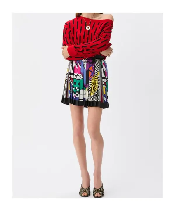 Versace Printed Silk Twill Pleated Mini Skirt
