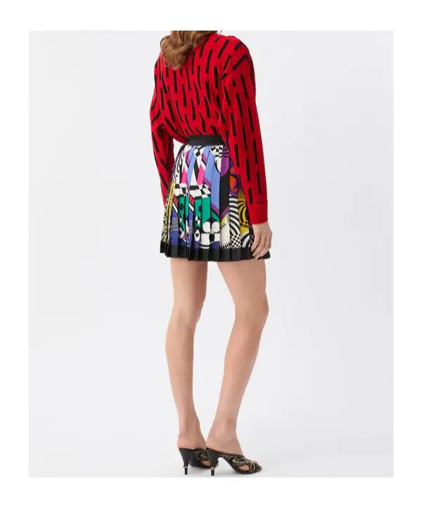 Versace Printed Silk Twill Pleated Mini Skirt