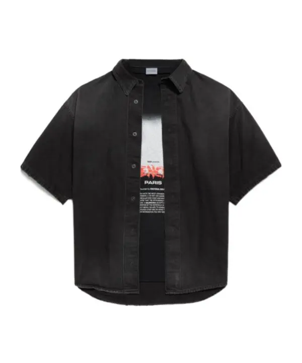 Balenciaga The Door Denim Hybrid Short Sleeve Shirt - Black