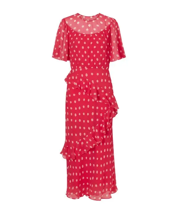 Saloni Ruffled Polka-dot Silk-blend Crepon Midi Dress