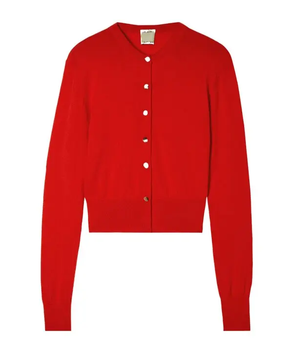 Calvin Klein Red Crewneck Cropped Knit Cardigan