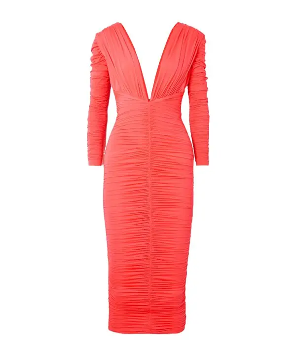 Alex Perry Ruched Fluorescent Stretchjersey Midi Dress