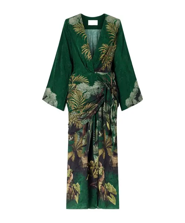 Johanna Ortiz Printed Jacquard-satin Wrap Midi Dress - Green