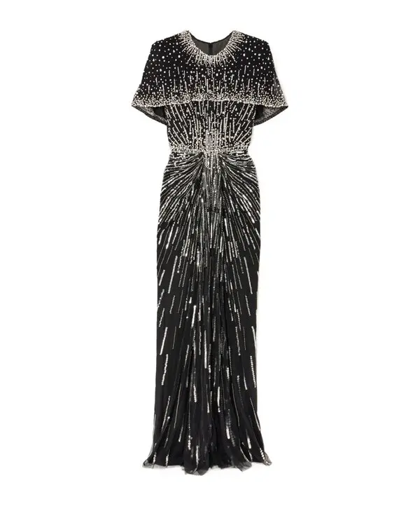 Jenny Packham Embellished Draped Tulle Gown