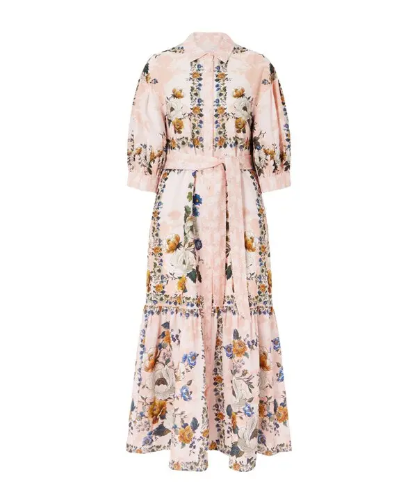 Borgo De Nor Belted Printed Linen And Cotton-blend Midi Dress