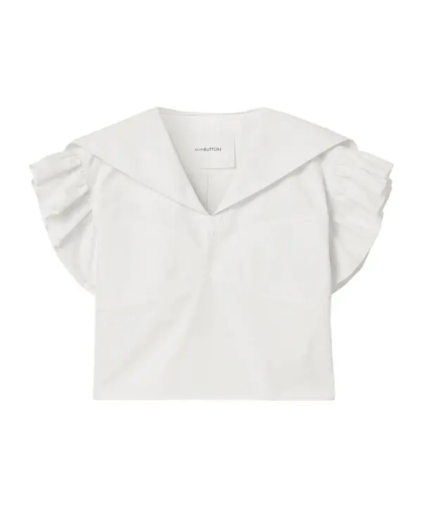 PUSHBUTTON Ruffled Cotton-poplin Blouse