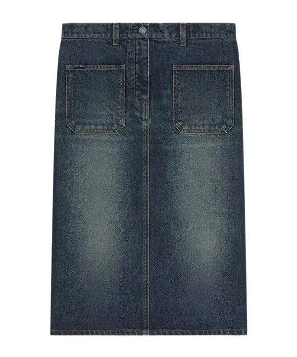 COURREGES Patch-pocket Denim Midi Skirt - Blue