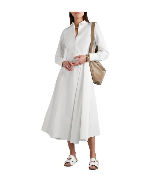 Lafayette 148 New York Draped Cotton-poplin Midi Shirt Dress